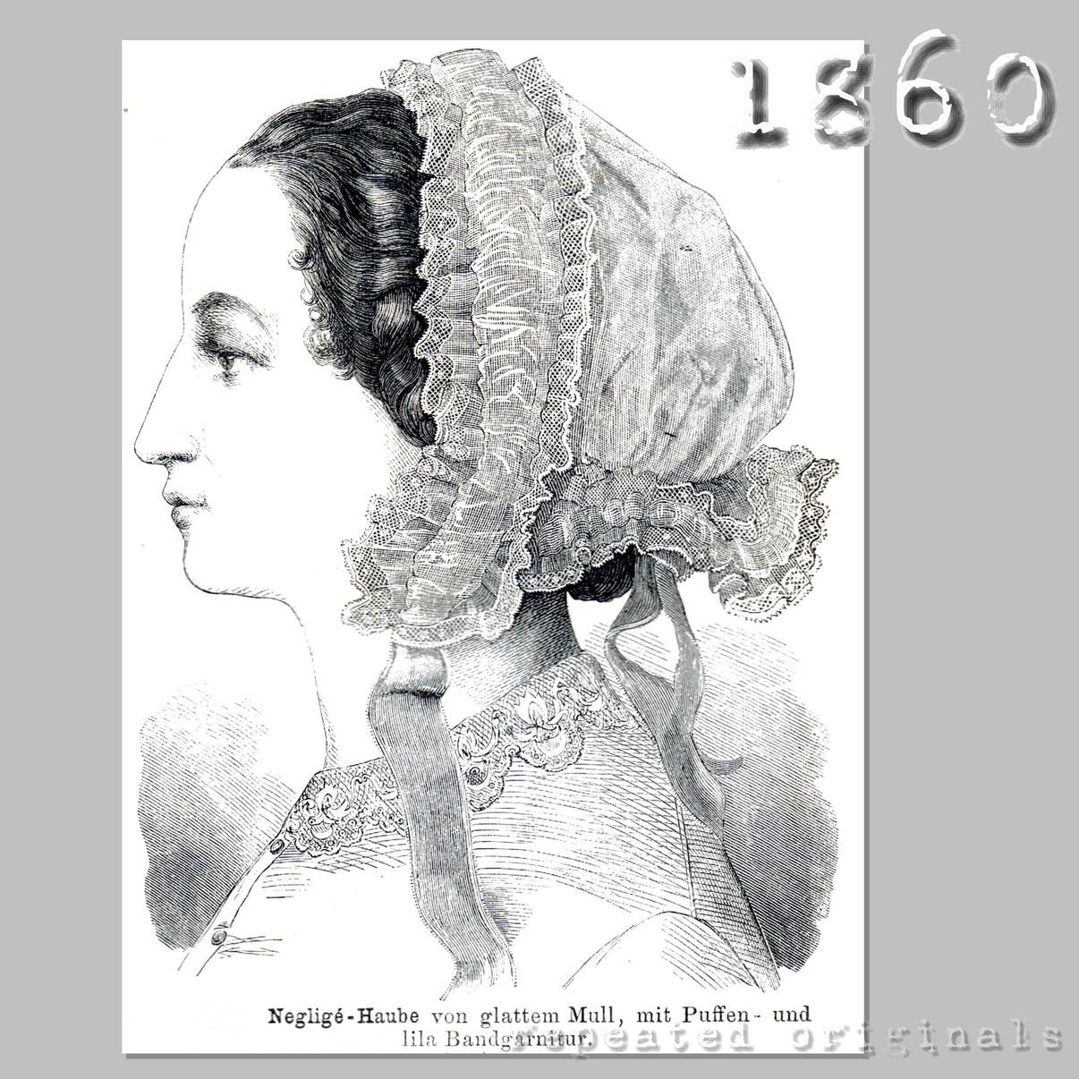 1860 Negligé Bonnet Sewing Pattern - INSTANT DOWNLOAD PDF – Repeated ...